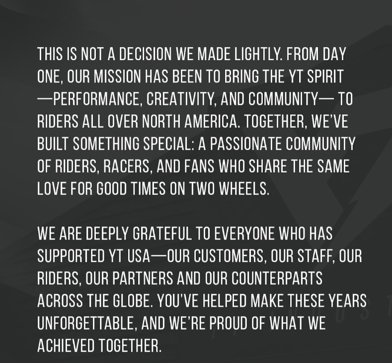 YT USA closes | EMTB Forums